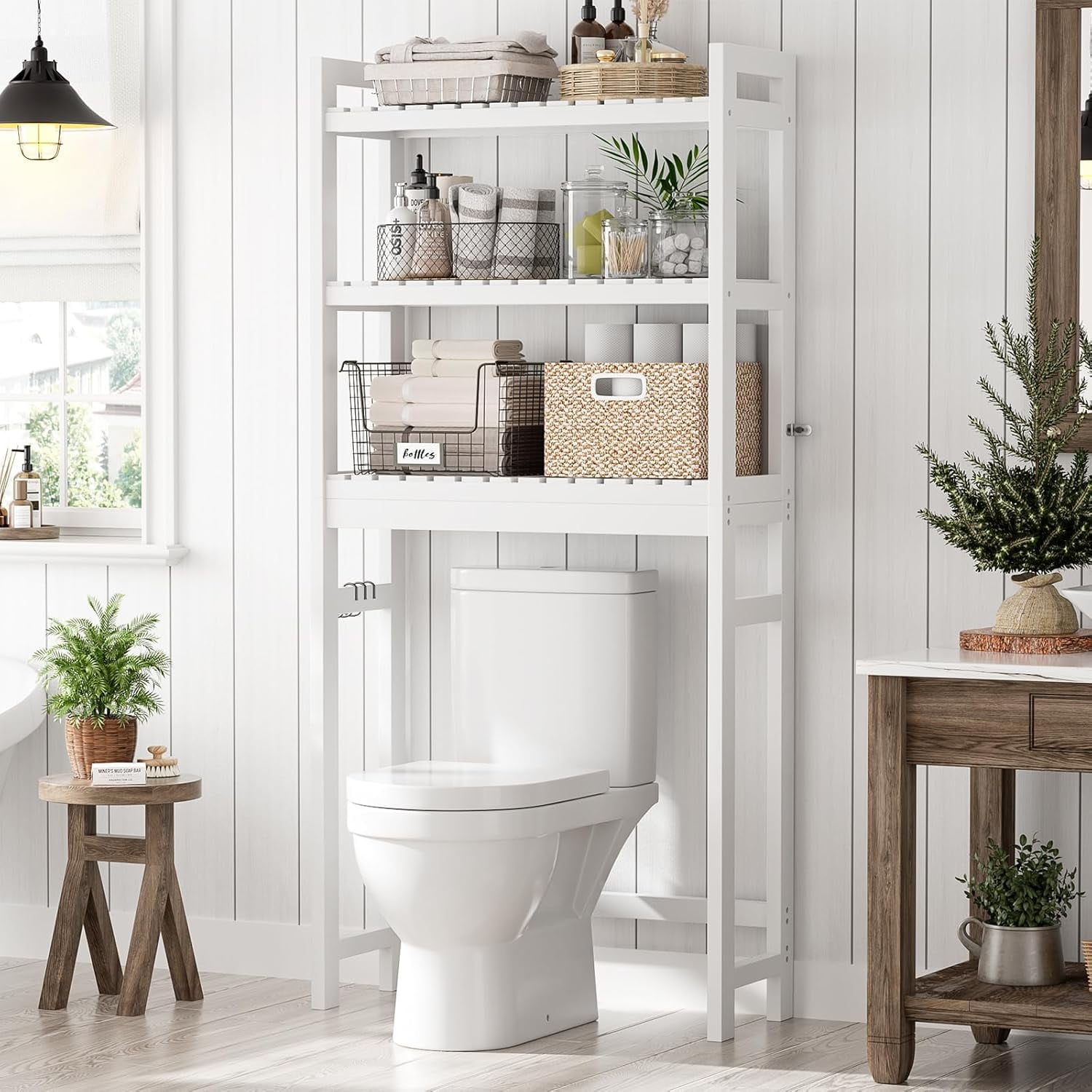3-Tier Bamboo Over The Toilet Storage Shelf, Freestanding Above-Toilet ...