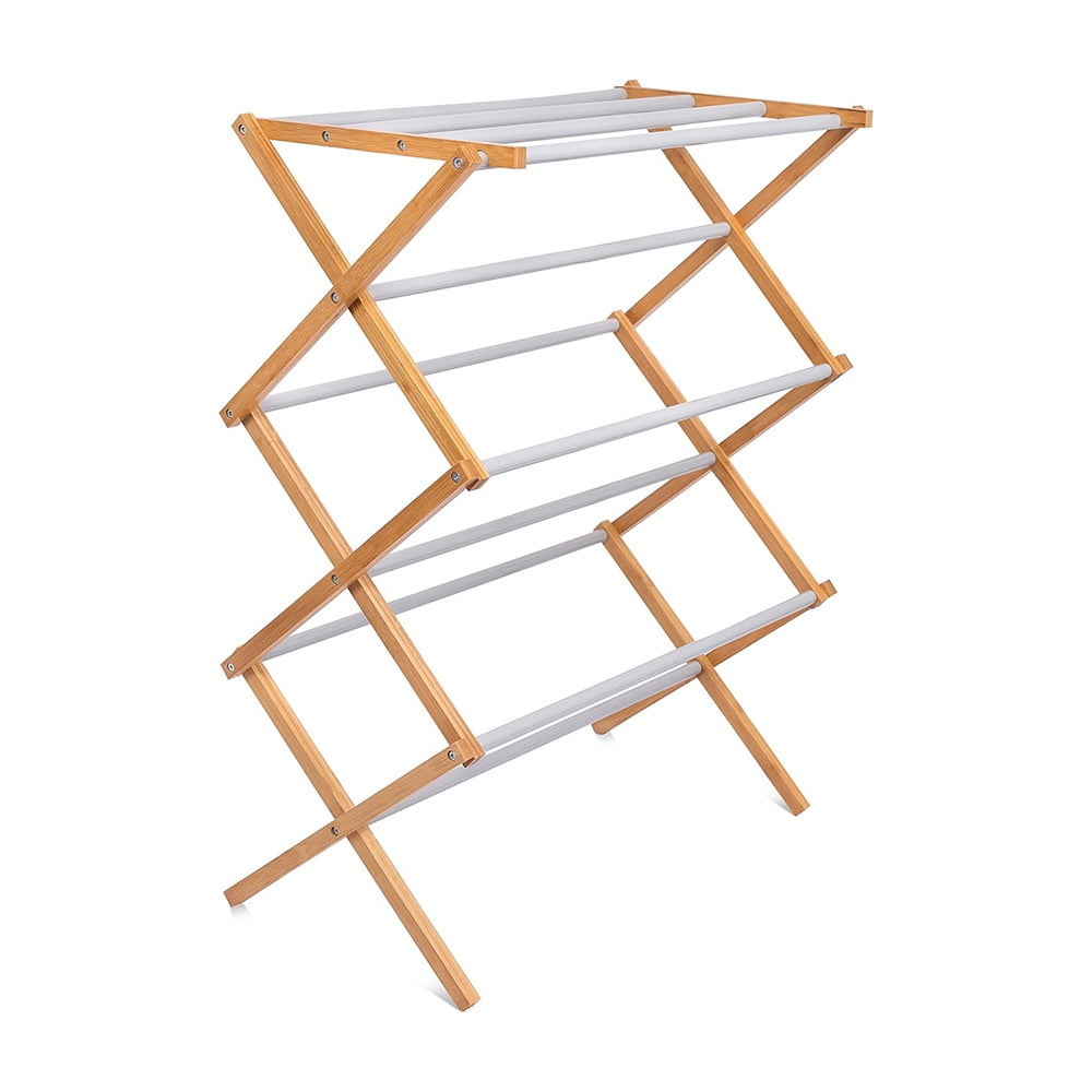 3 Tier Bamboo Wood Clothes Drying Rack, Wooden Clothes Drying Rack ...