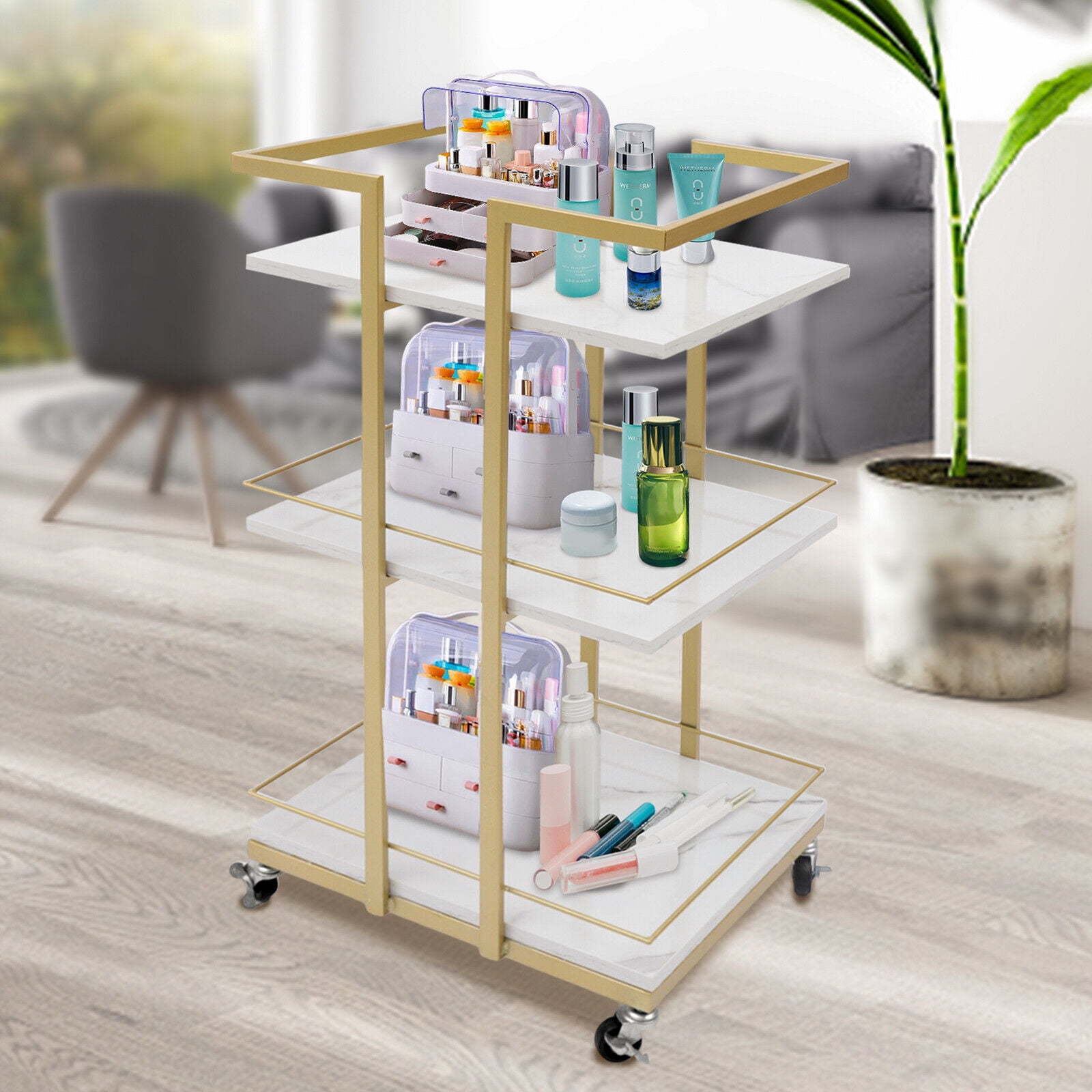 3-Tier Bar Cart, 16.93x13.78x31.5in Iron Wood Frame with Universal ...