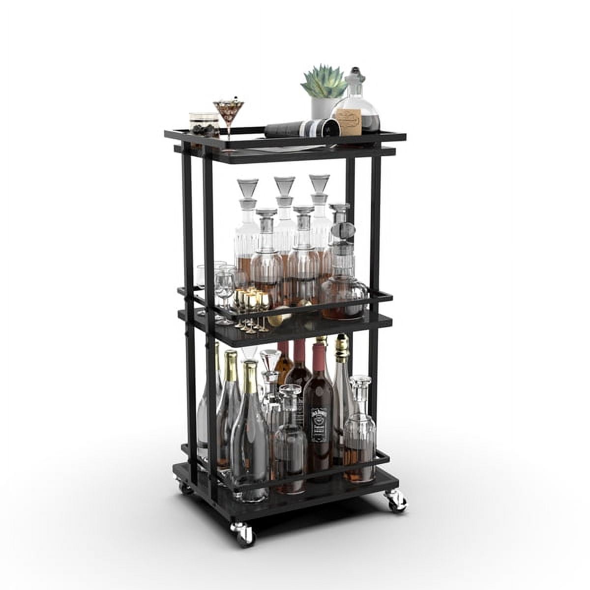 3 Tier Bar Cart for Home, Mobile Bar Serving Cart, Wine Cart on Wheels ...