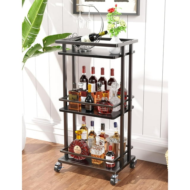 3 Tier Bar Cart for Home, Rolling Mini Liquor Bar for Wine Beverage ...