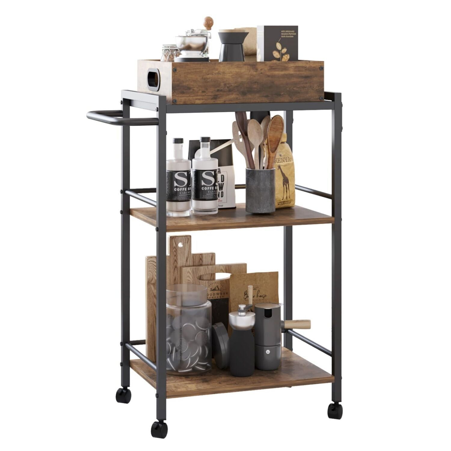 3-Tier Bar Cart for The Home, Serving Cart with Wheels and Handle, 3 ...