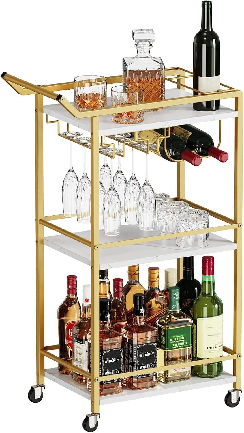 3 Tier Bar Cart, Mini Liquor Utility Cart for Wine Beverage Dinner ...