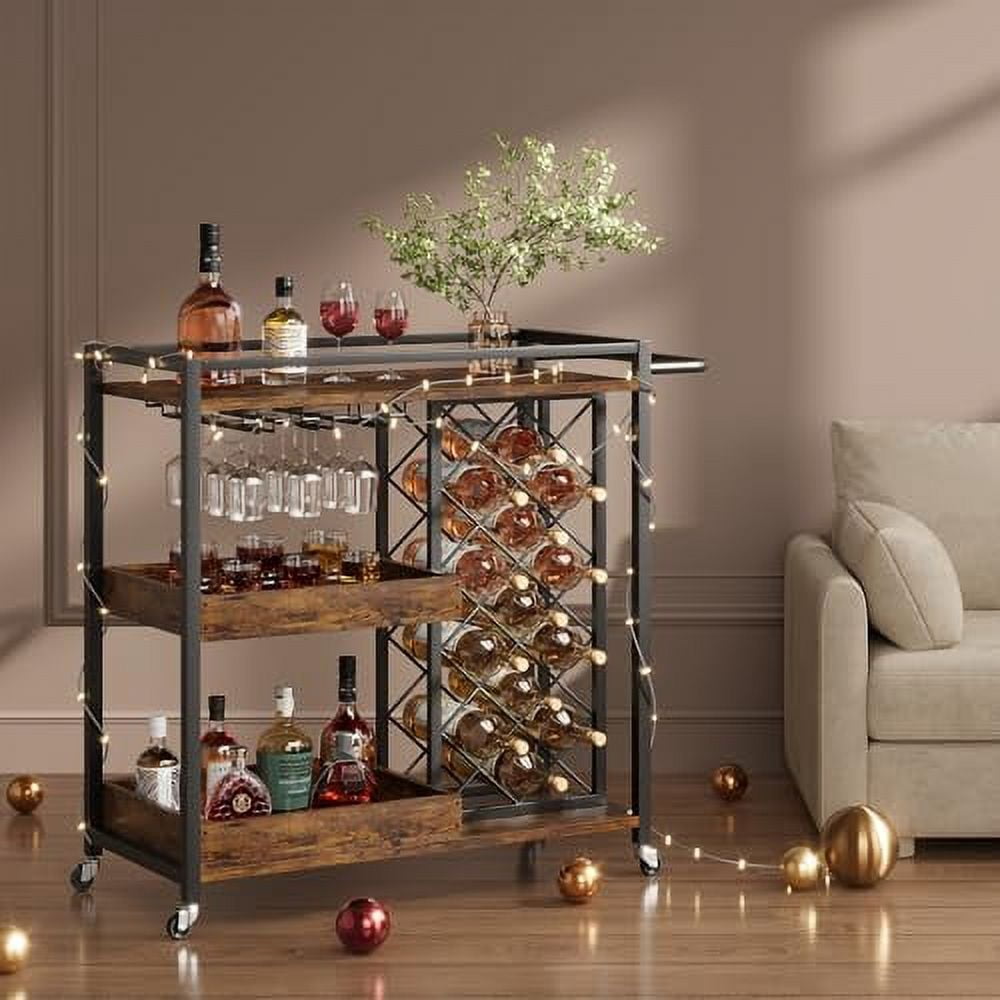 3 Tier Bar Cart, Rolling Bar Cart with Wheels, Bar Carts for The Home ...