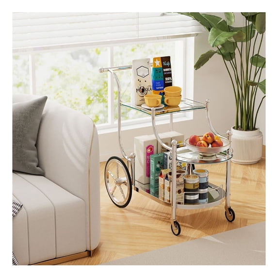 3-Tier Bar Cart on Wheels, Mirrored Serving Cart for Home, Gold/Silver ...
