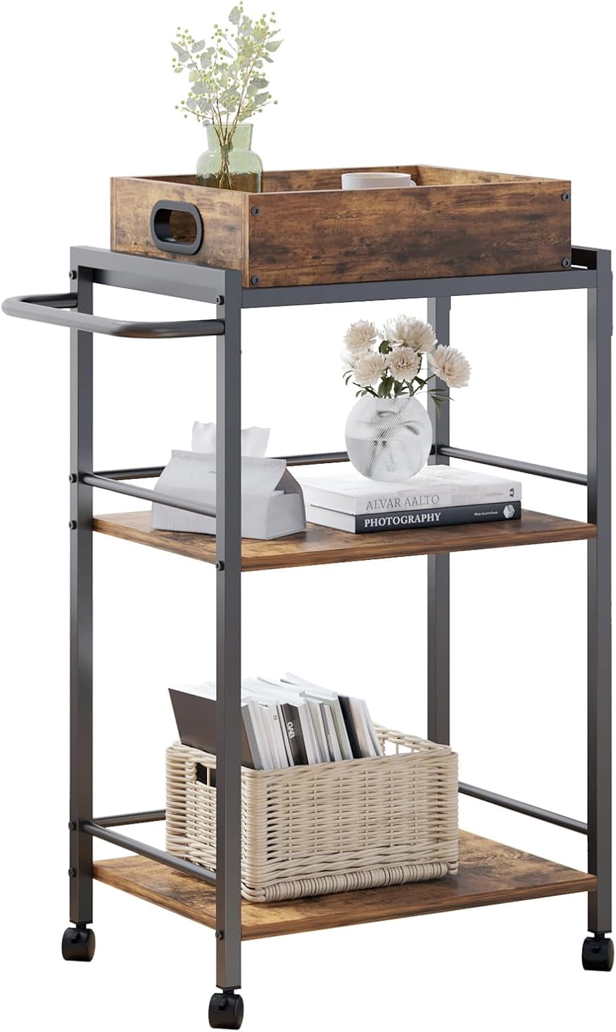 3-Tier Bar Cart for The Home, Rolling Cart with Wheels and Handle, 3 ...