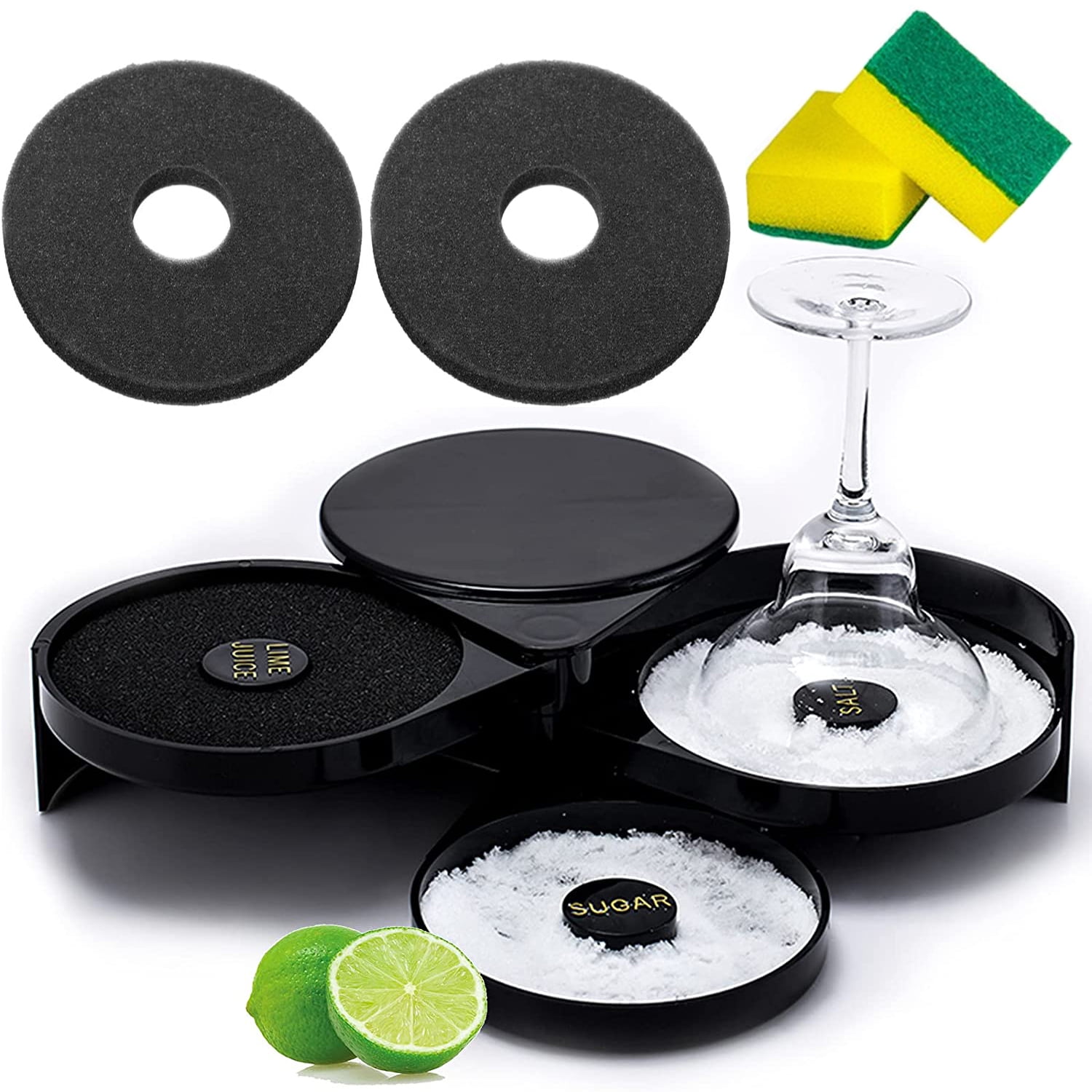 3-Tier Bar Glass Rimmer with 3 Sponges,2 Pack Margarita Salter Bar ...