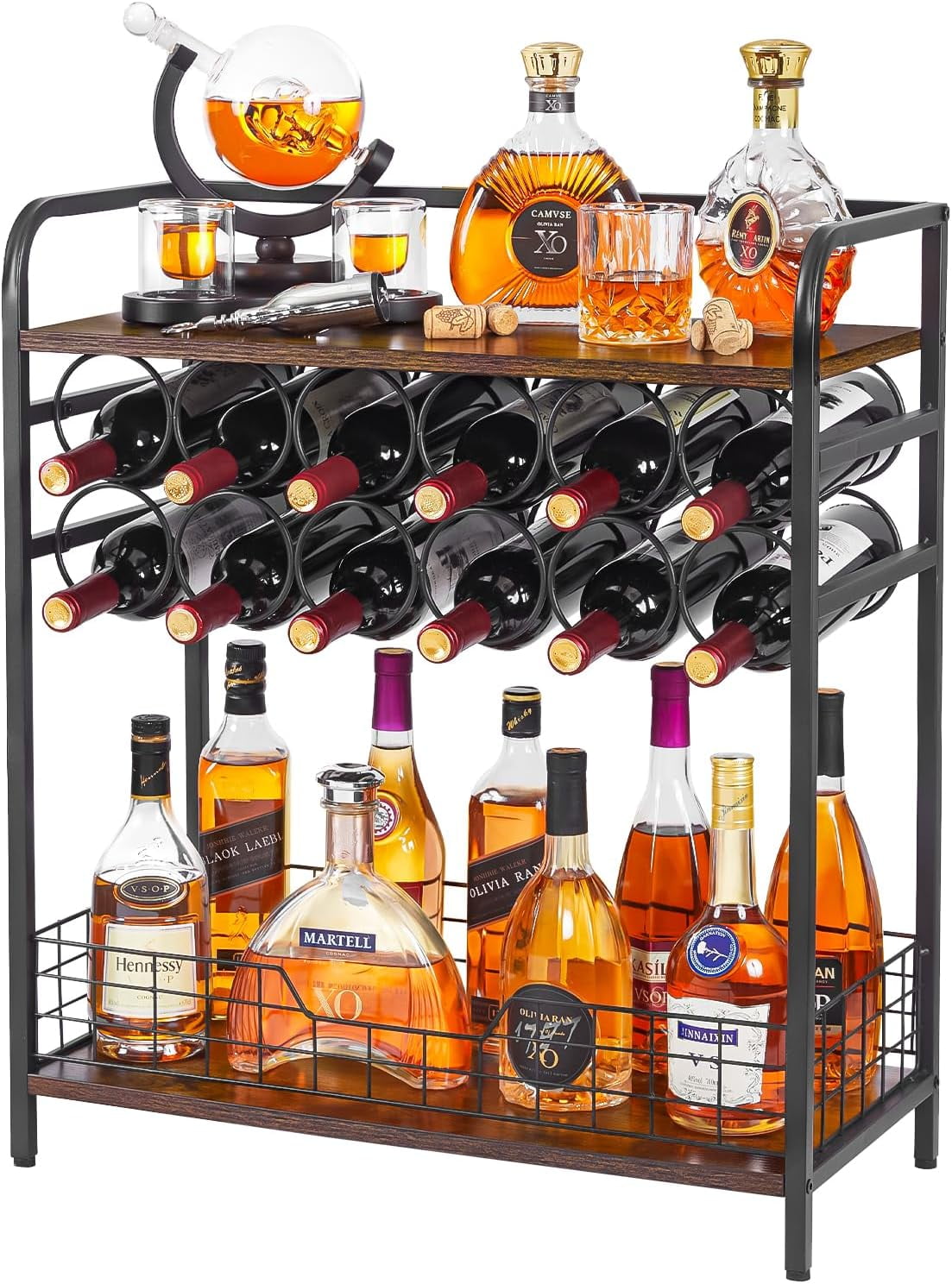 3-Tier Bar Table with 12-Bottle Wine Rack freestanding Floor Mini Wine ...