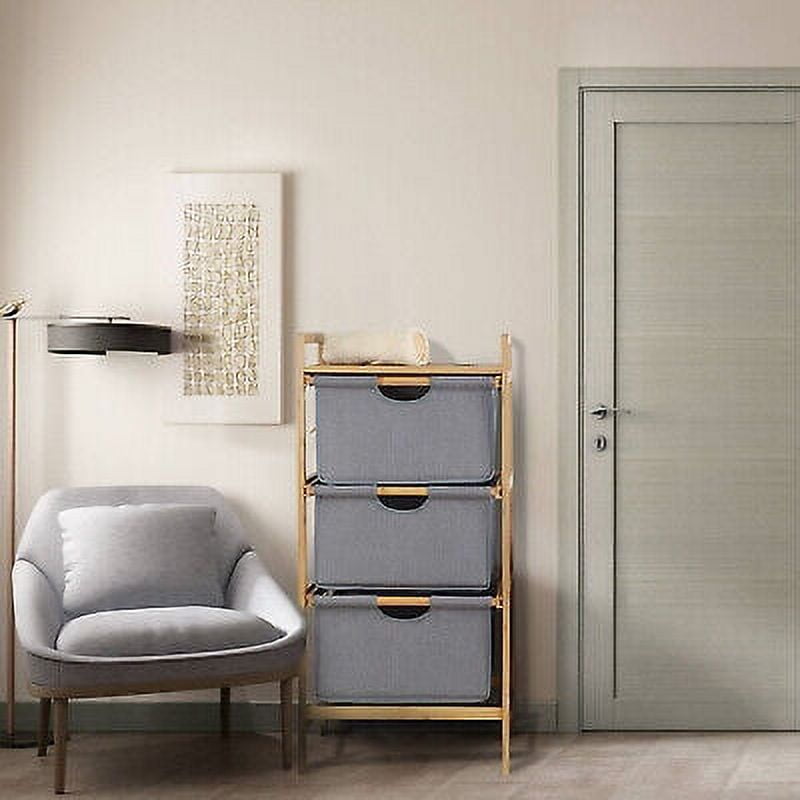 3-Tier Basket Storage Drawers Bamboo Laundry Hamper Shelf Storage ...