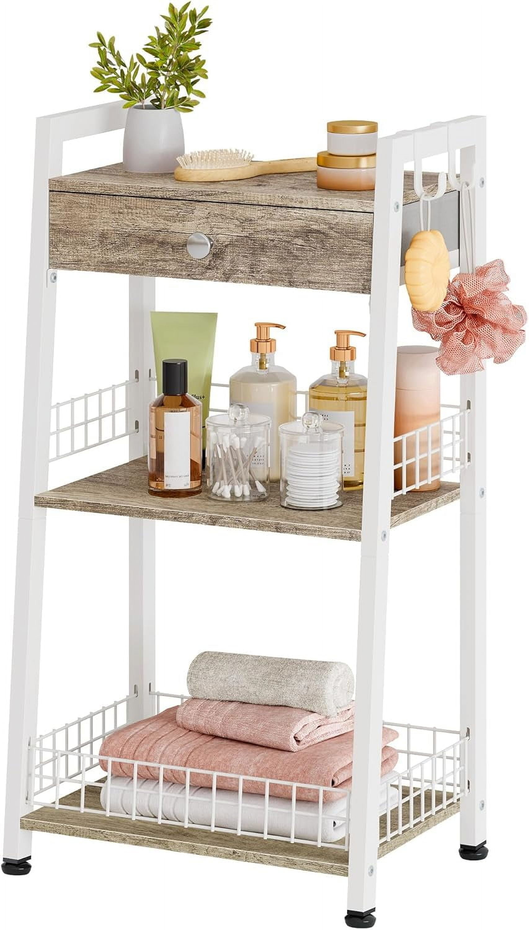 3-Tier Bathroom Ladder Shelf with Drawer, Bathroom Floor Storage Shelf ...