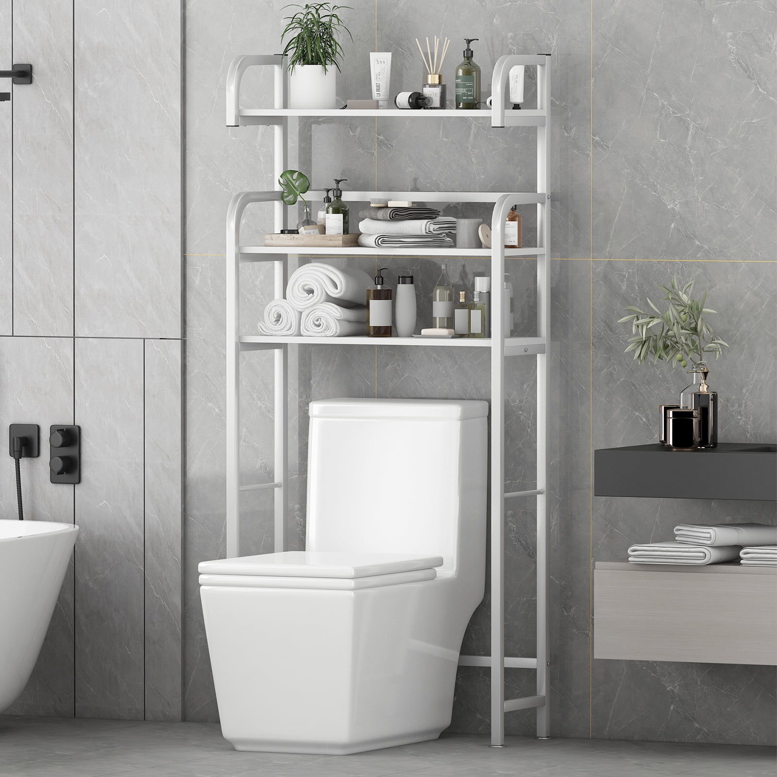 3-Tier Bathroom Organizer, Over The Toilet Storage With 3 Shelves ...