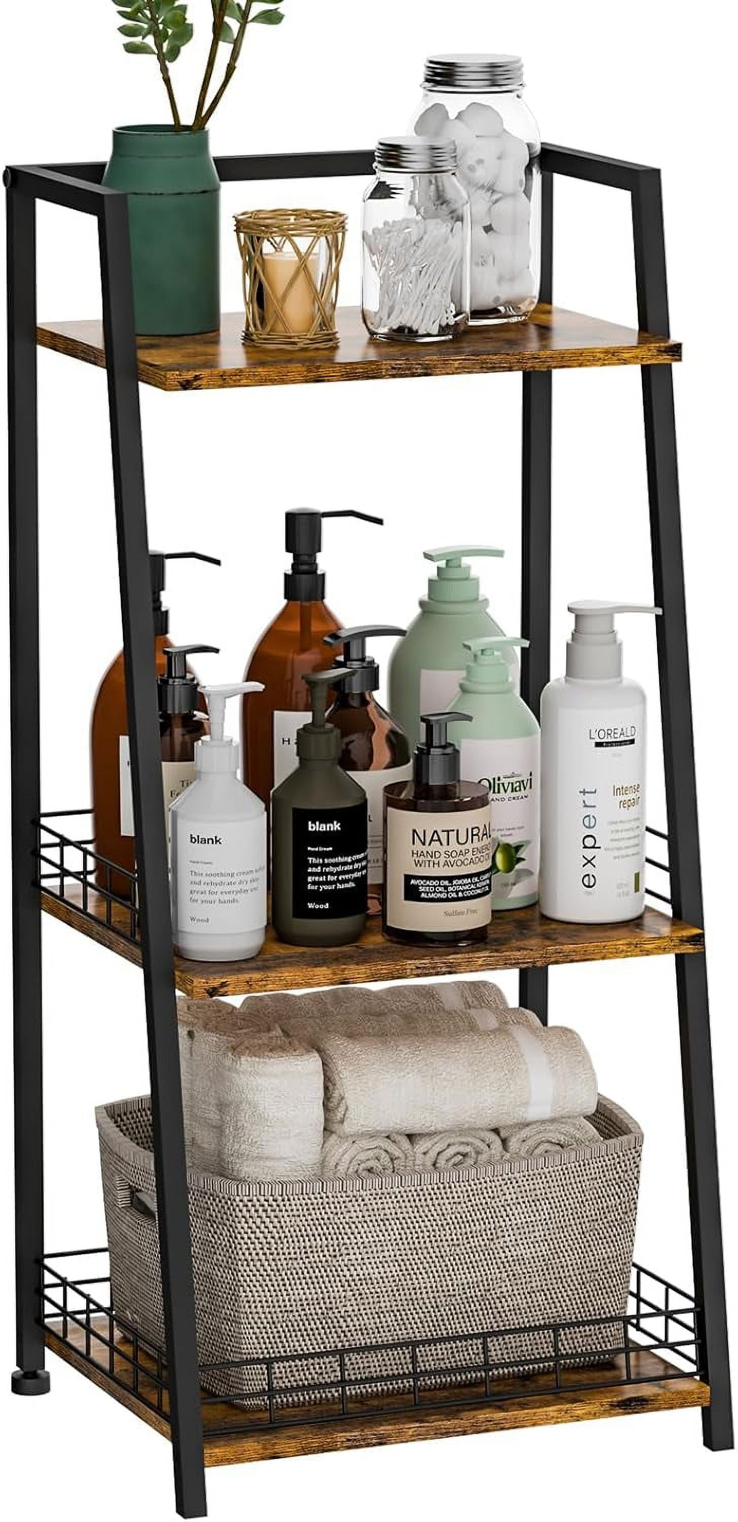 3-Tier Bathroom Shelf with Fence, Retro Bathroom Organizers and Storage ...