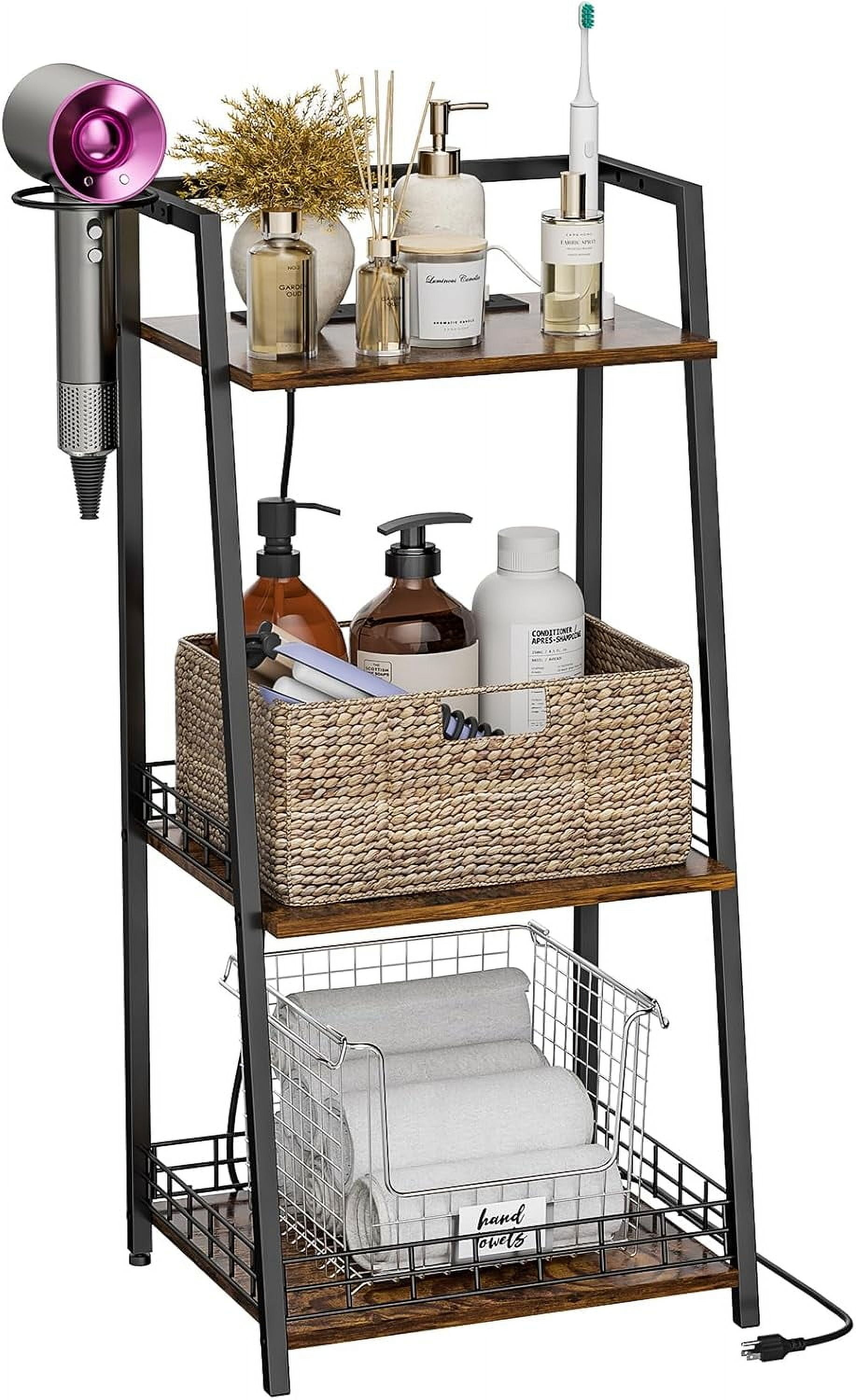 3-Tier Bathroom Shelves with Charging Station & USB Outlets, Bathroom ...