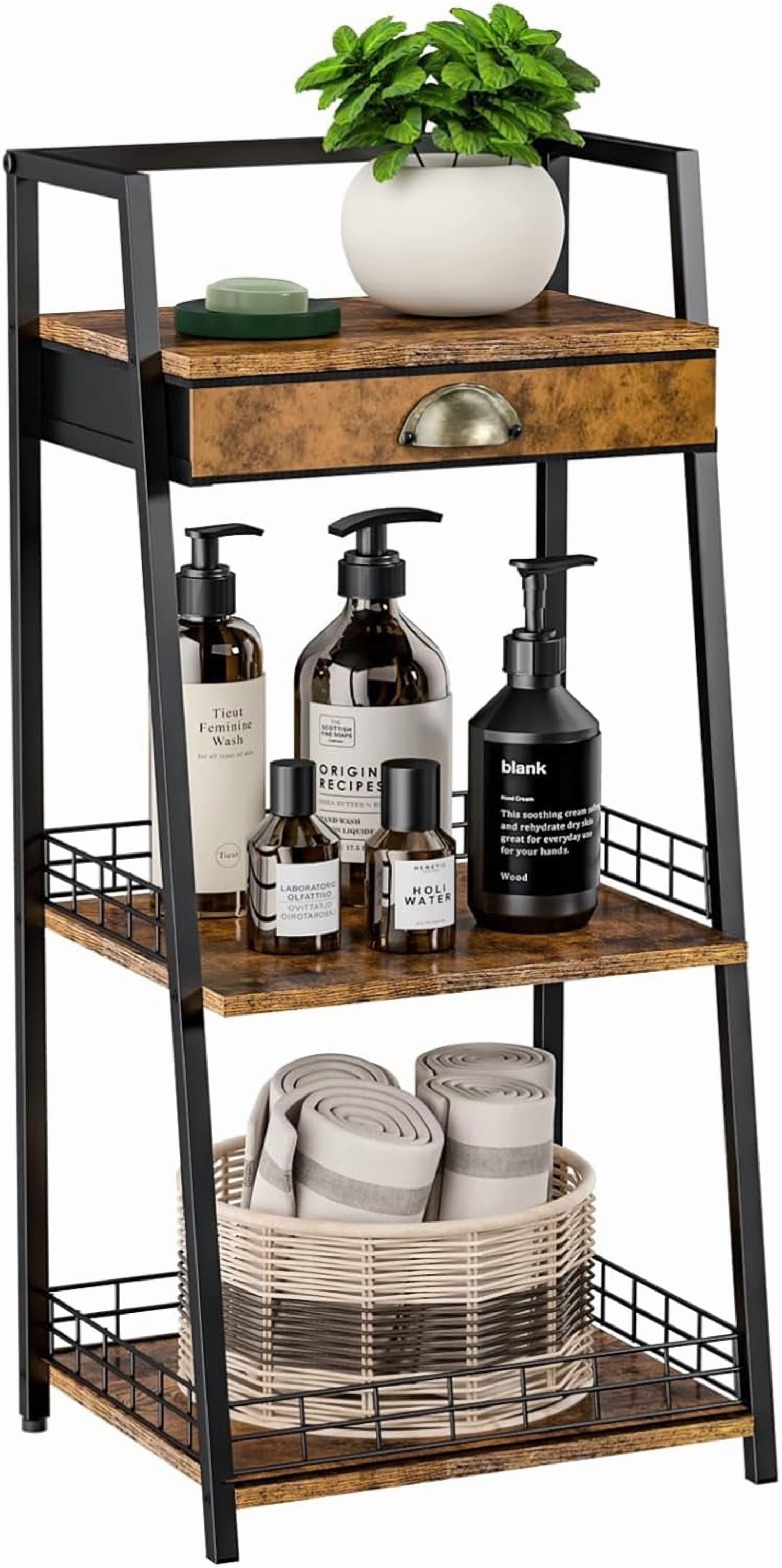 3-Tier Bathroom Shelves with Drawer, Floor Bathroom Storage Shelf ...