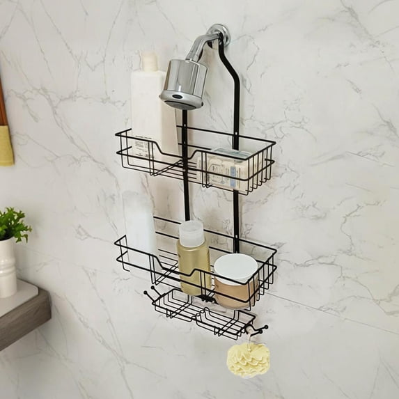 3 Tier Bathroom Shower Hanging Rack Organizer with Soap Holder and ...