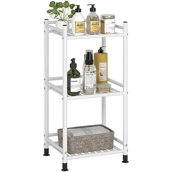 3 Tier Bathroom Storage Open Shelf Unit, Free-Standing Metal Corner ...