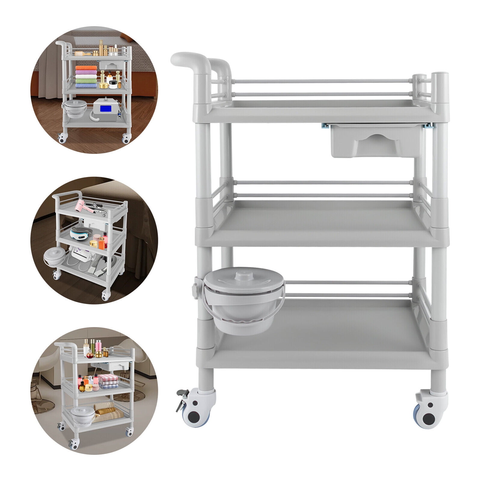 3-Tier Beauty Salon Cart Beauty Instrument Cart Rolling Tool Cart with ...