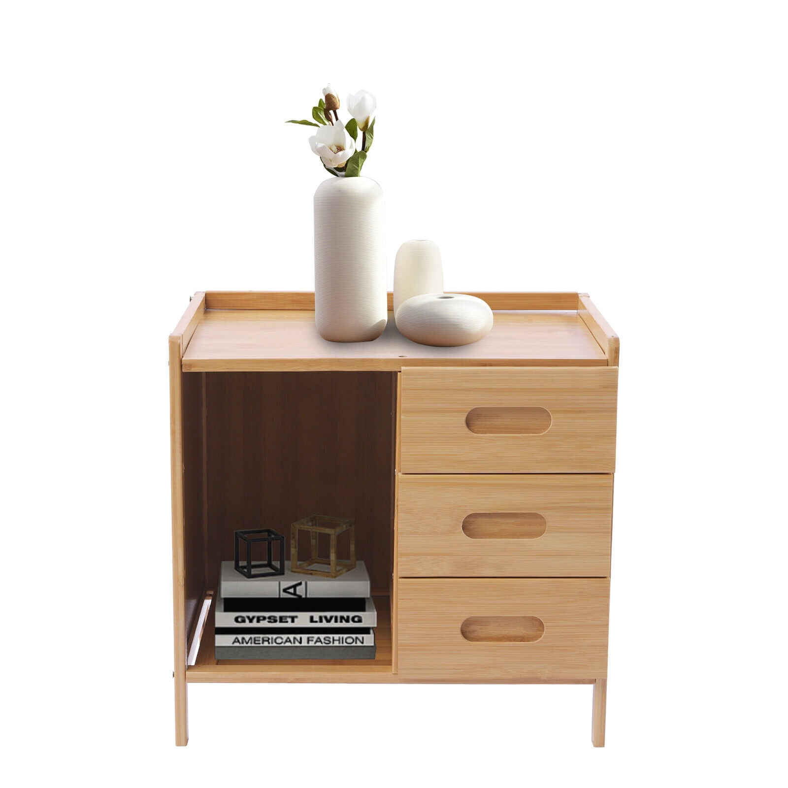 3-Tier Bedside Table Bamboo Nightstand Table End Side Bedroom Organizer ...
