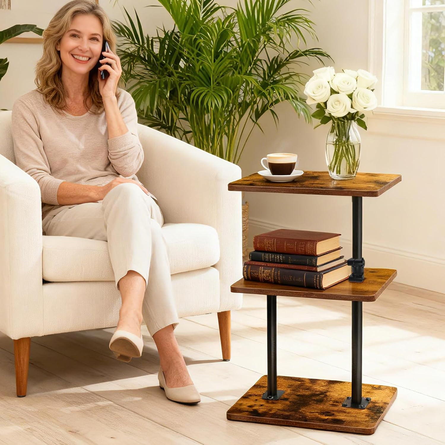 3-Tier Bedside Table Promotion Swivel Side Table with Adjustable Height ...