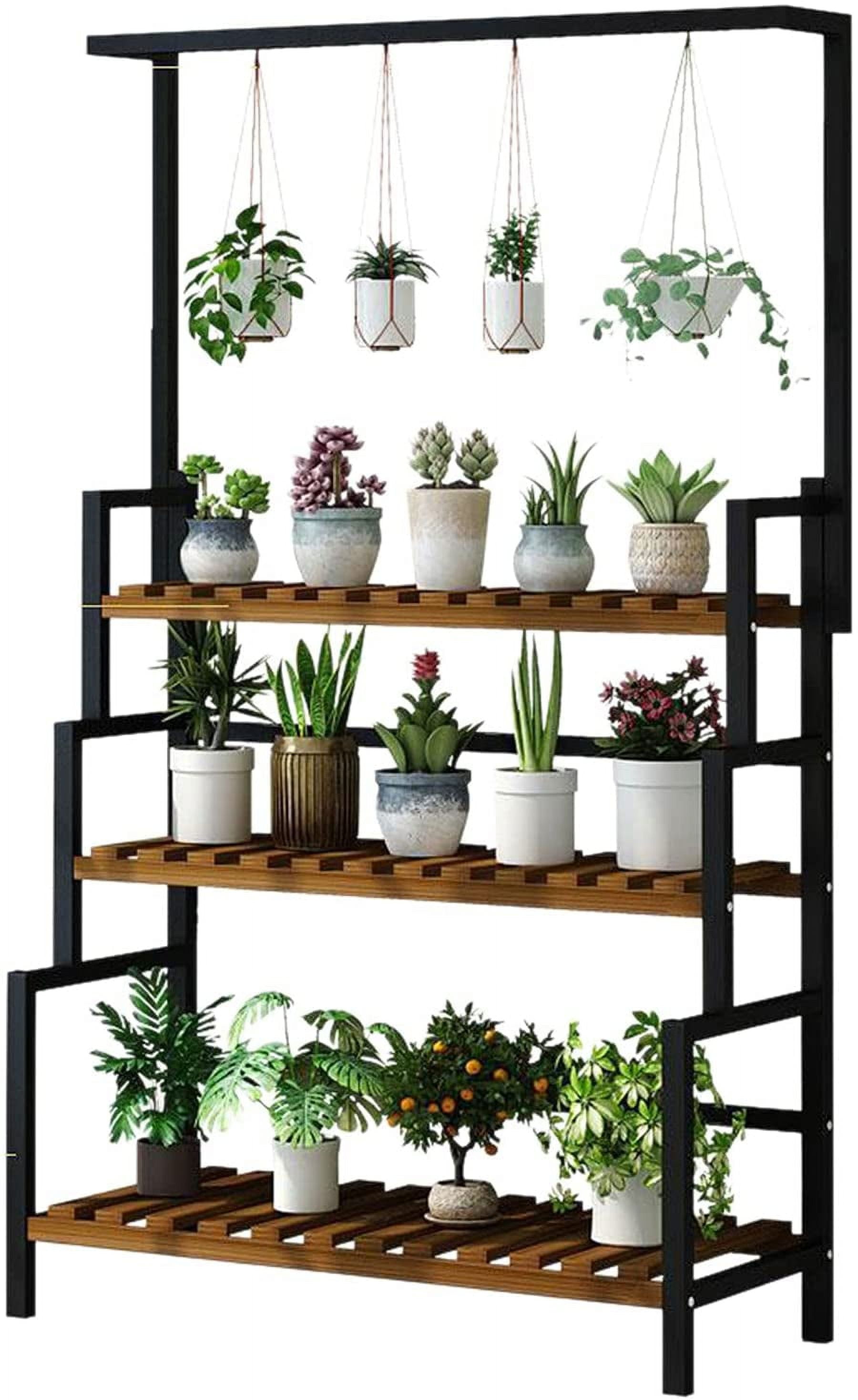 3-Tier Black Metal Hanging Plant Stand,Metal Plant Shelf Flower Pot ...