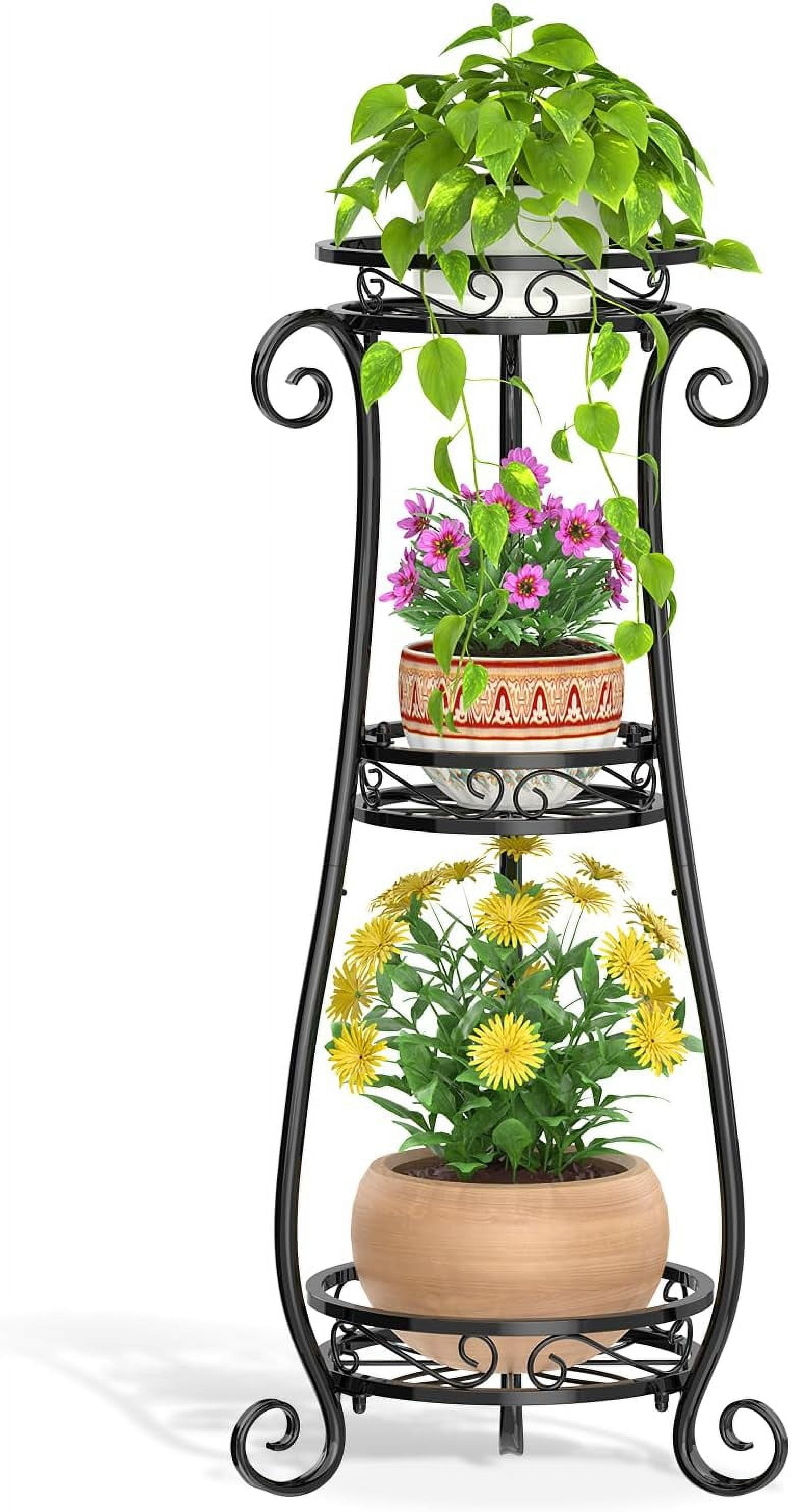 3 Tier Black Metal Plant Stand for Multiple Large Planters Indoor ...