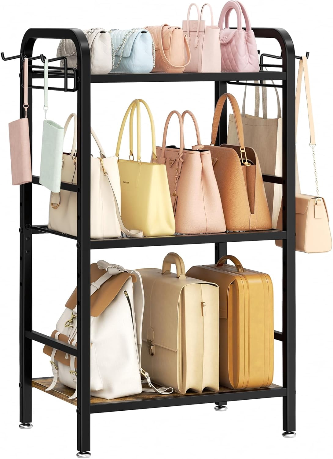 3-Tier Black Purse Organizer, Large-Capacity Floor-Standing Handbag ...
