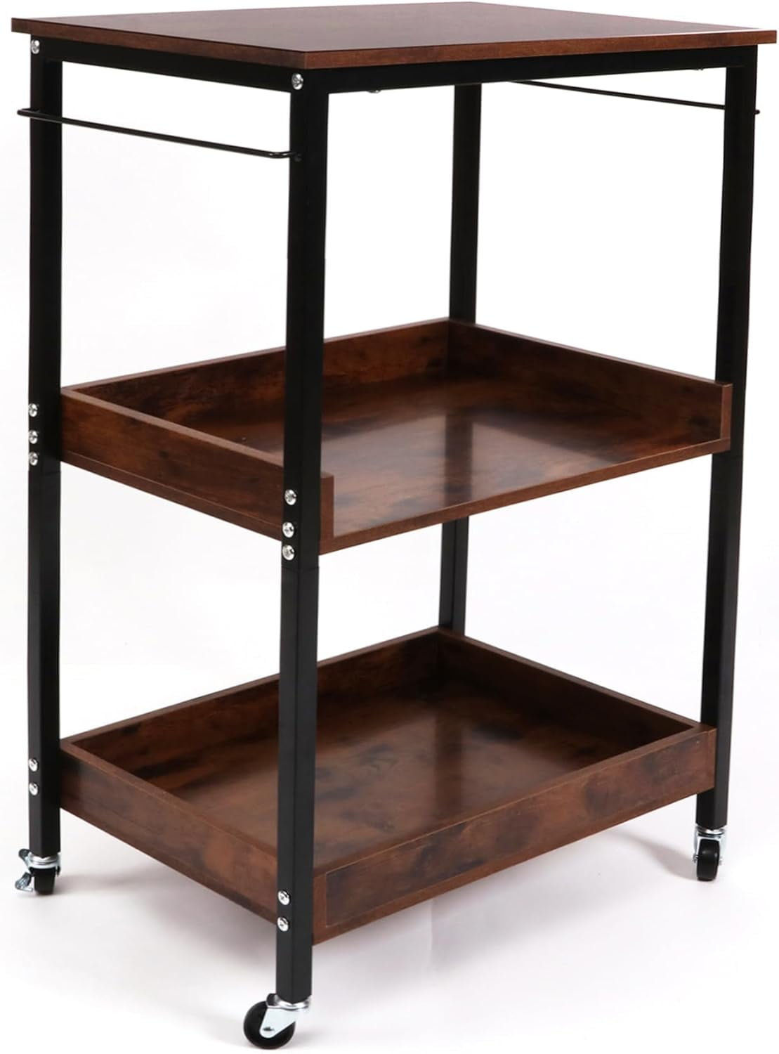 3-Tier Black Rolling Utility Cart – Lockable Wheels, Heavy Duty ...