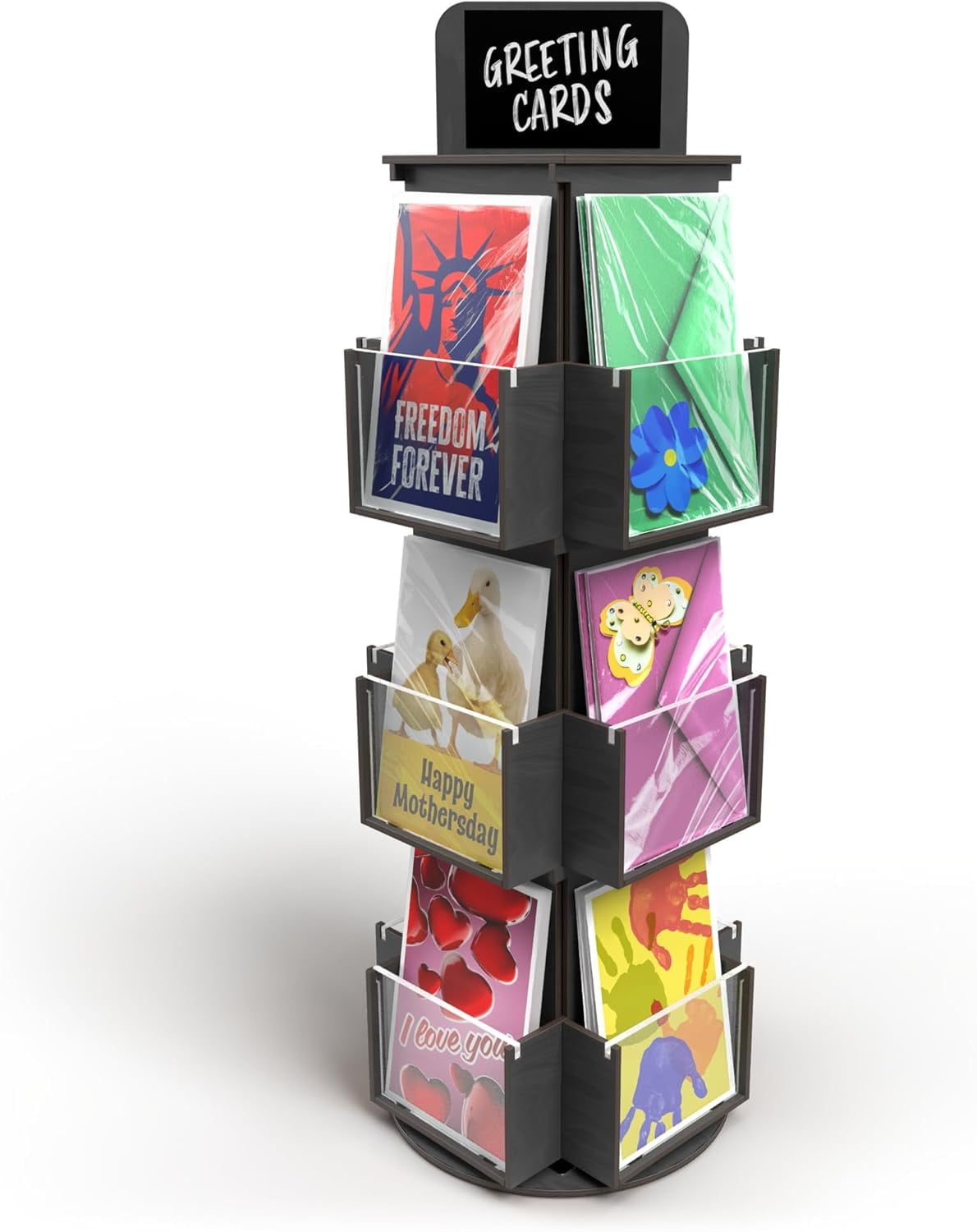 3-Tier Black Wooden Rotating Greeting Card Display Stand for Retail ...