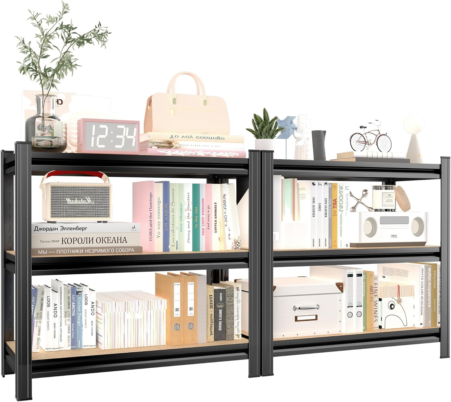 3-Tier Book Shelf, Black Bookcase with Adjustable Shelves, Metal ...