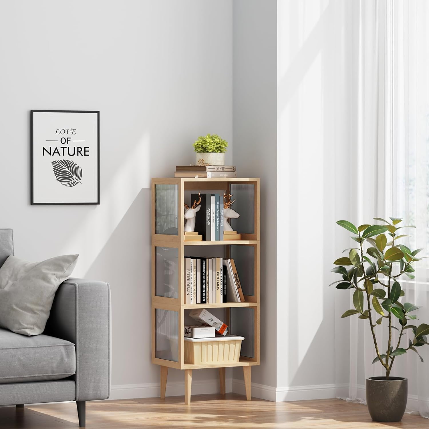 3 Tier Book shelf, 3 cube Bookcase, Bookshelf Storage Organizer with Legs, Display Shelf ...