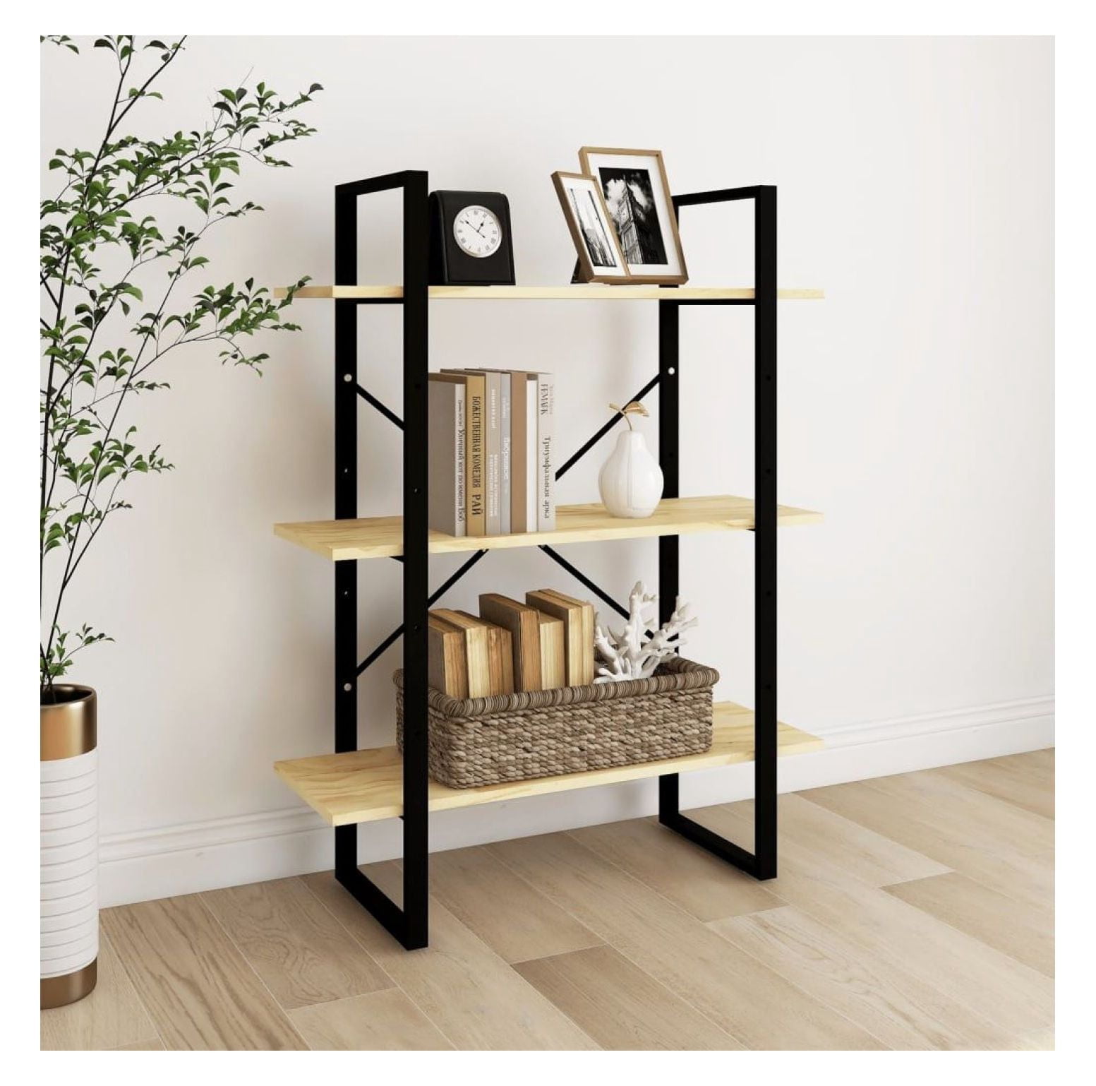 3-Tier Bookcase 31.5"x11.8"x41.3", Solid Pine Wood Book Cabinet ...