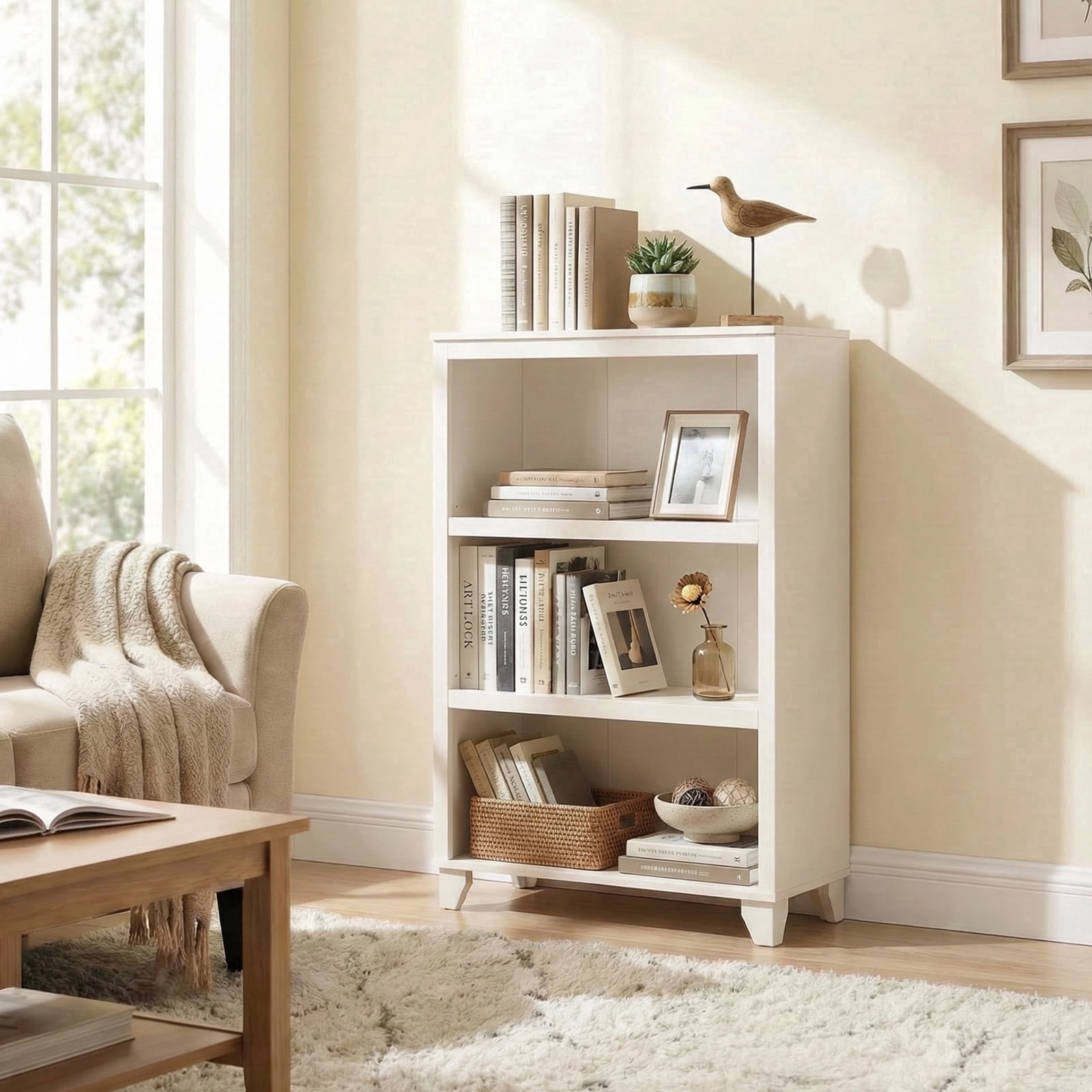 3-Tier Bookcase with Adjustable Shelves，27.56"W x 11.83"D x 40.16"H ...