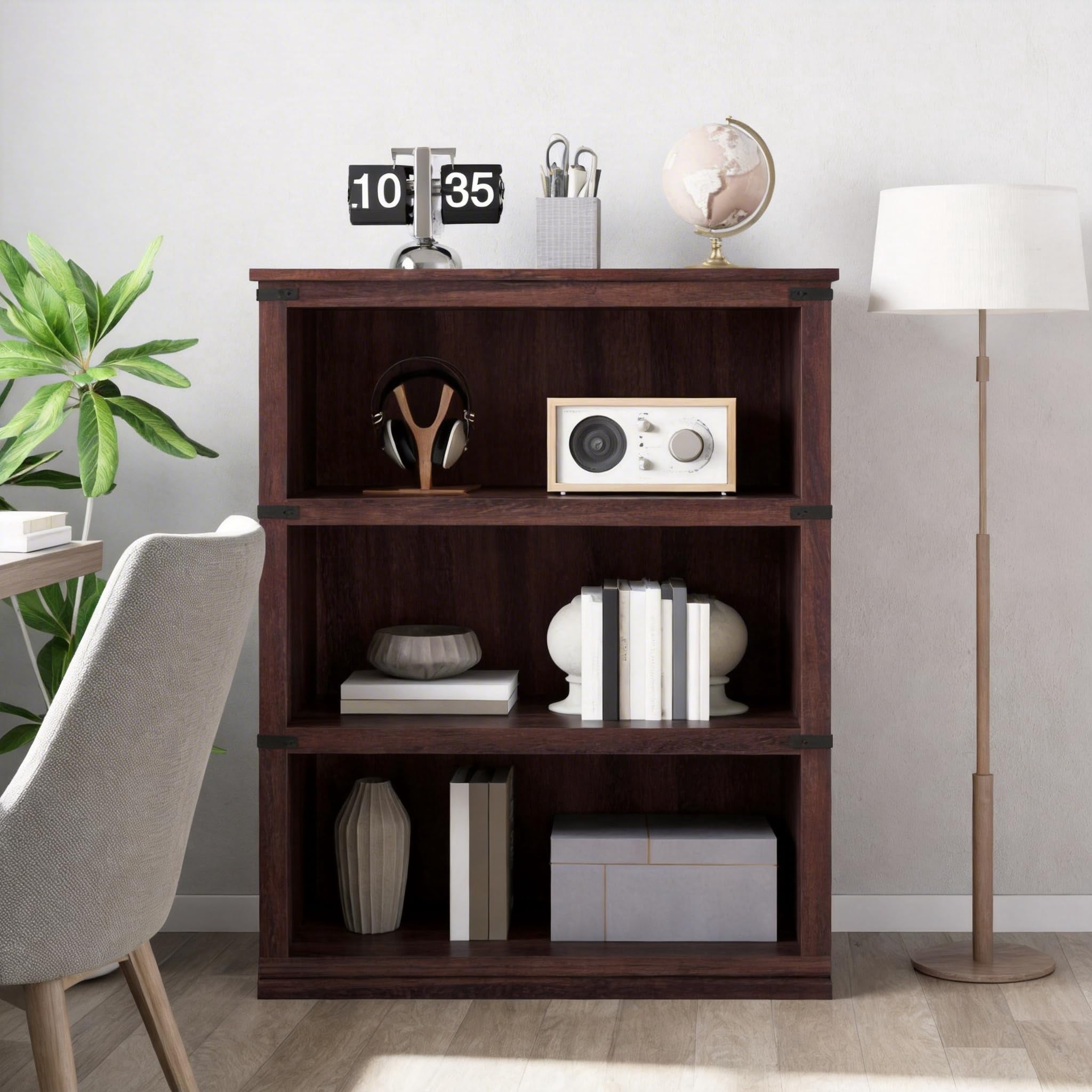 3 Tier Bookcase, Farmhouse Book Shelf with Storage, Low Book Case ...