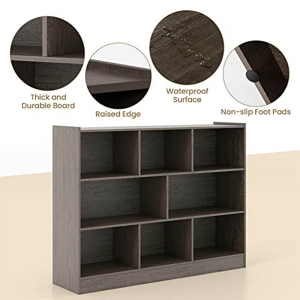 3 Tier Bookcase, Modern Bookshelf with 8 Storage Cubes, Wood Storage ...