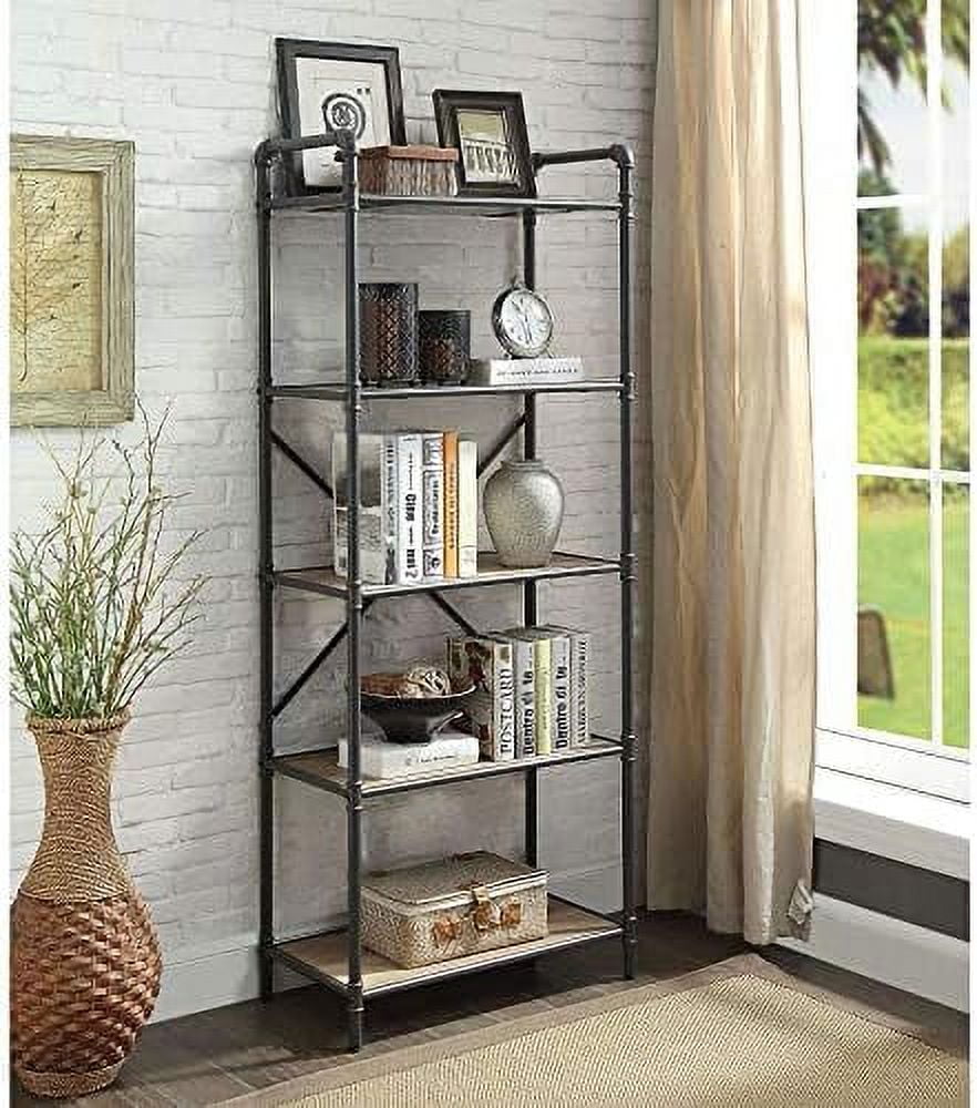 3-Tier Bookcase Rustic Bookshelf Oak Wood Look Accent Metal and Wood ...