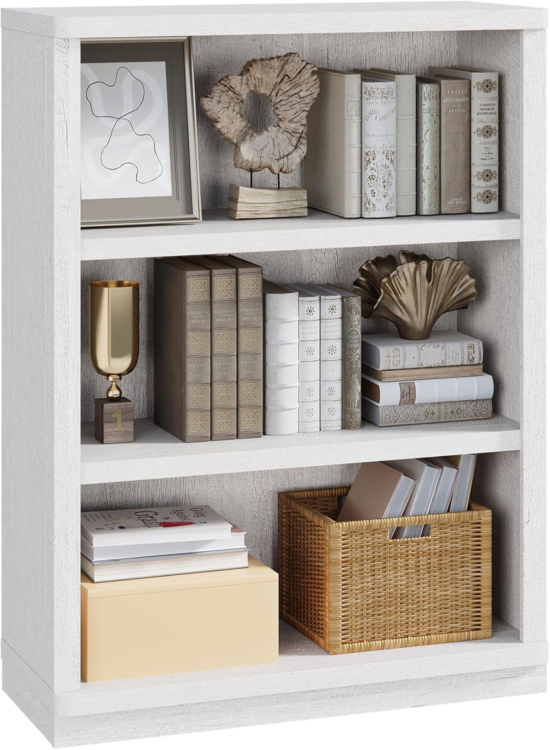 3 -Tier Bookcase and Book Shelf, 31” Wide Bookshelves, Wooden Bookcase ...