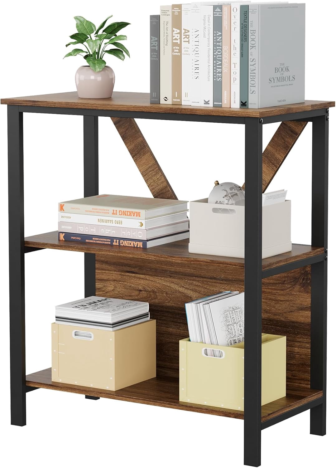 3 Tier Bookcase with Smart LED light,Modern Wood Open Display Shelves ...
