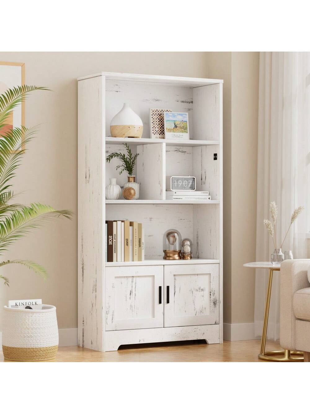 3-Tier Bookshelf - 57.8'' Tall Wooden Bookcase Display Racks Open ...