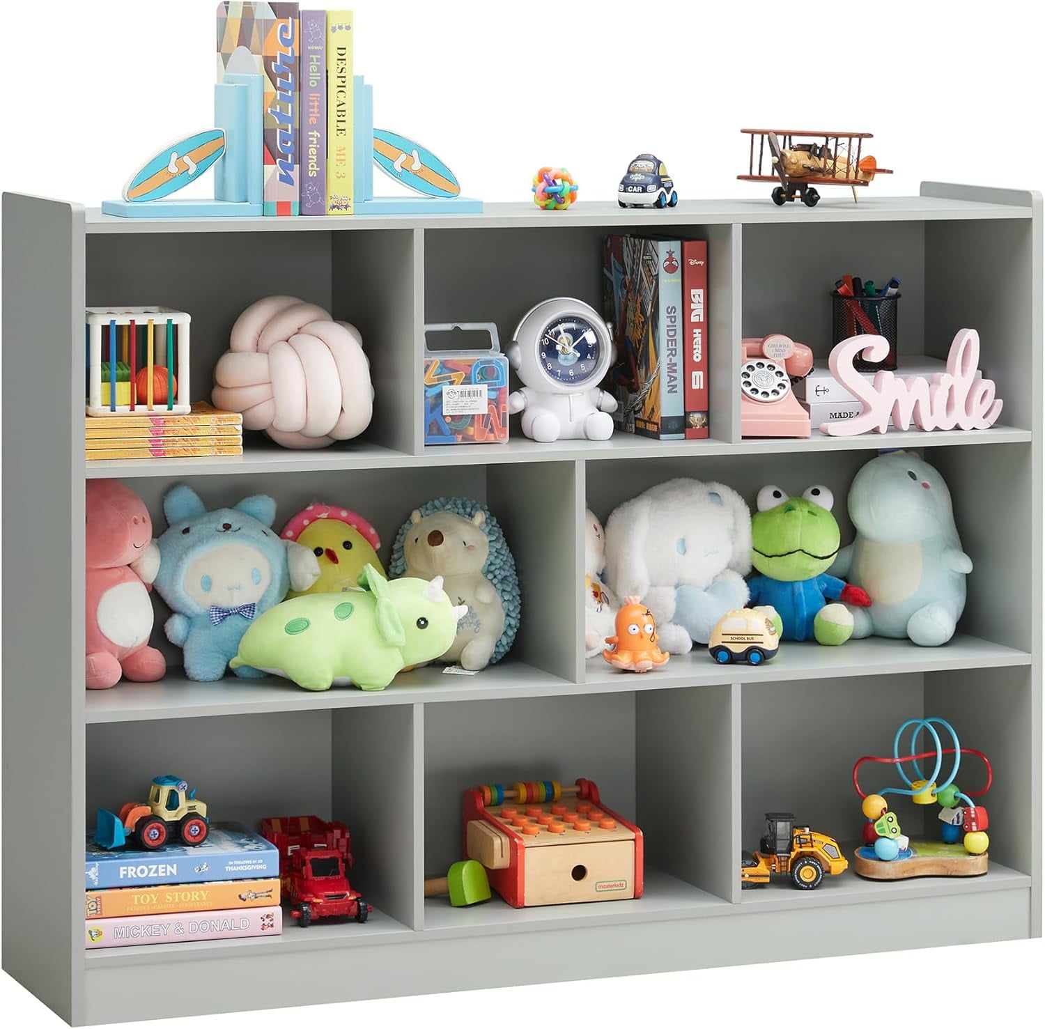 3-Tier Bookshelf, 8-Section Wooden Bookcase, Storage Organizer with ...