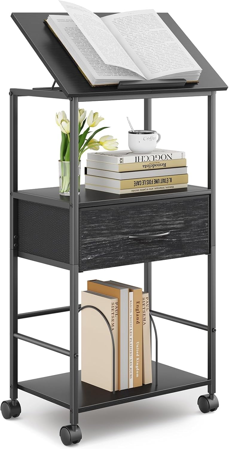 3-Tier Bookshelf with Adjustable Flip Top, Living Room Industrial ...