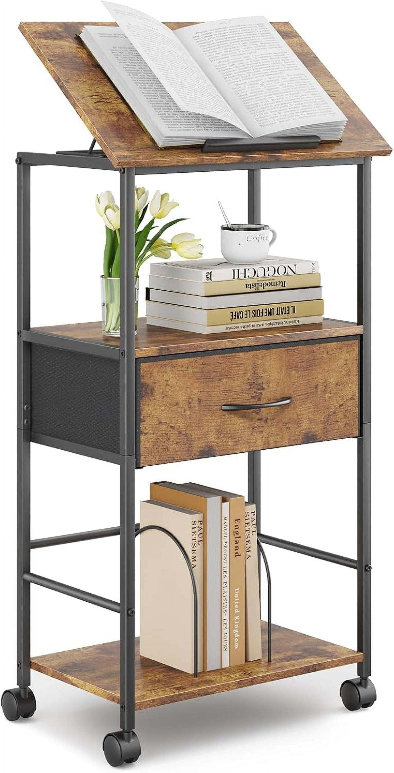 3-Tier Bookshelf with Adjustable Flip Top, Living Room Industrial ...