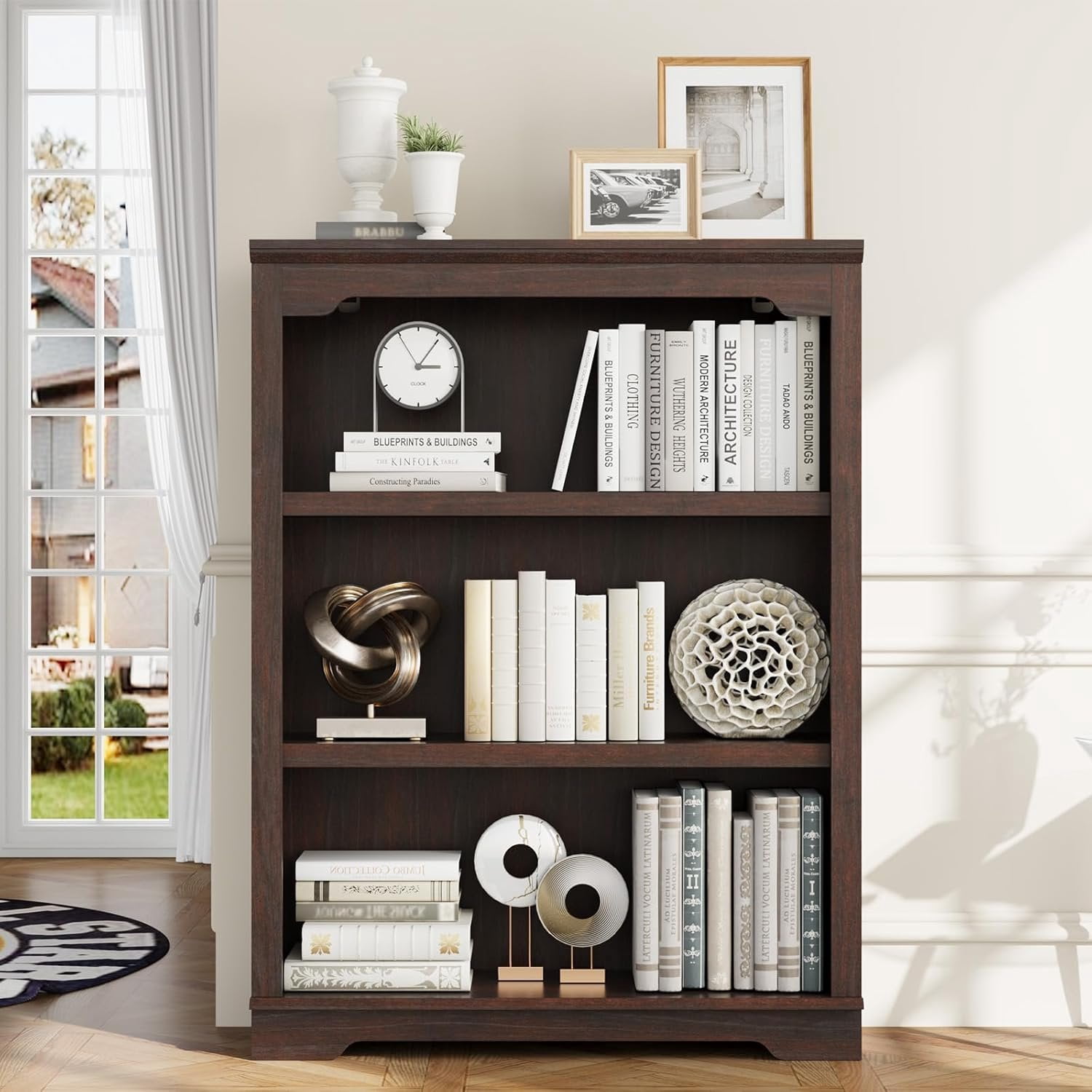 3 Tier Bookshelf and Bookcase, 31.5" Wide Wooden Book Shelf ...