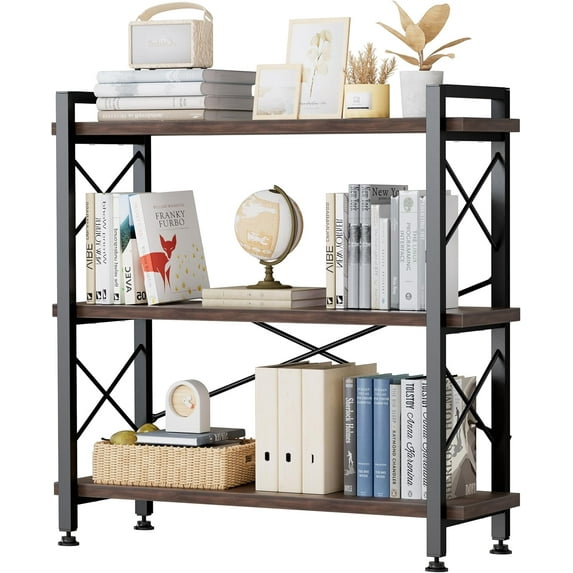 3 Tier Bookshelf Bookcase, 35.5'' Width Wood & Metal Open Book Shelf ...