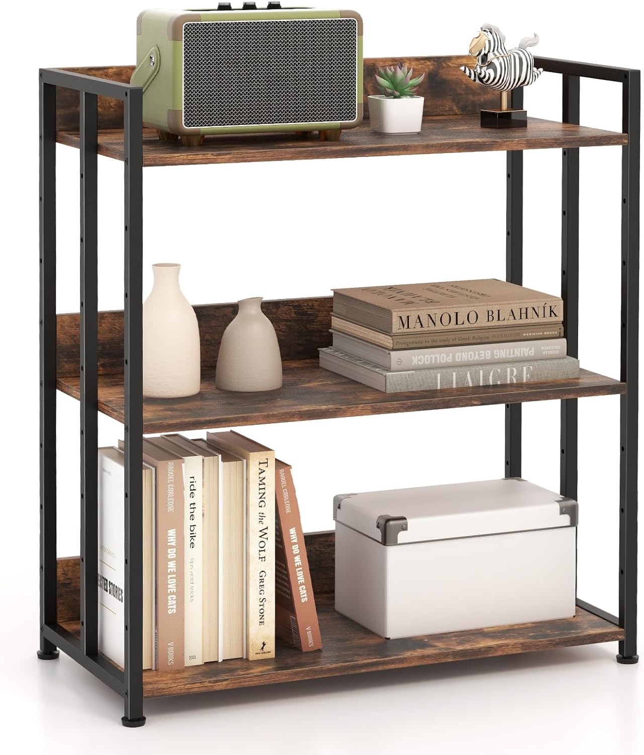 3-Tier Bookshelf, Industrial 32" Tall Small Book Shelf with Adjustable ...