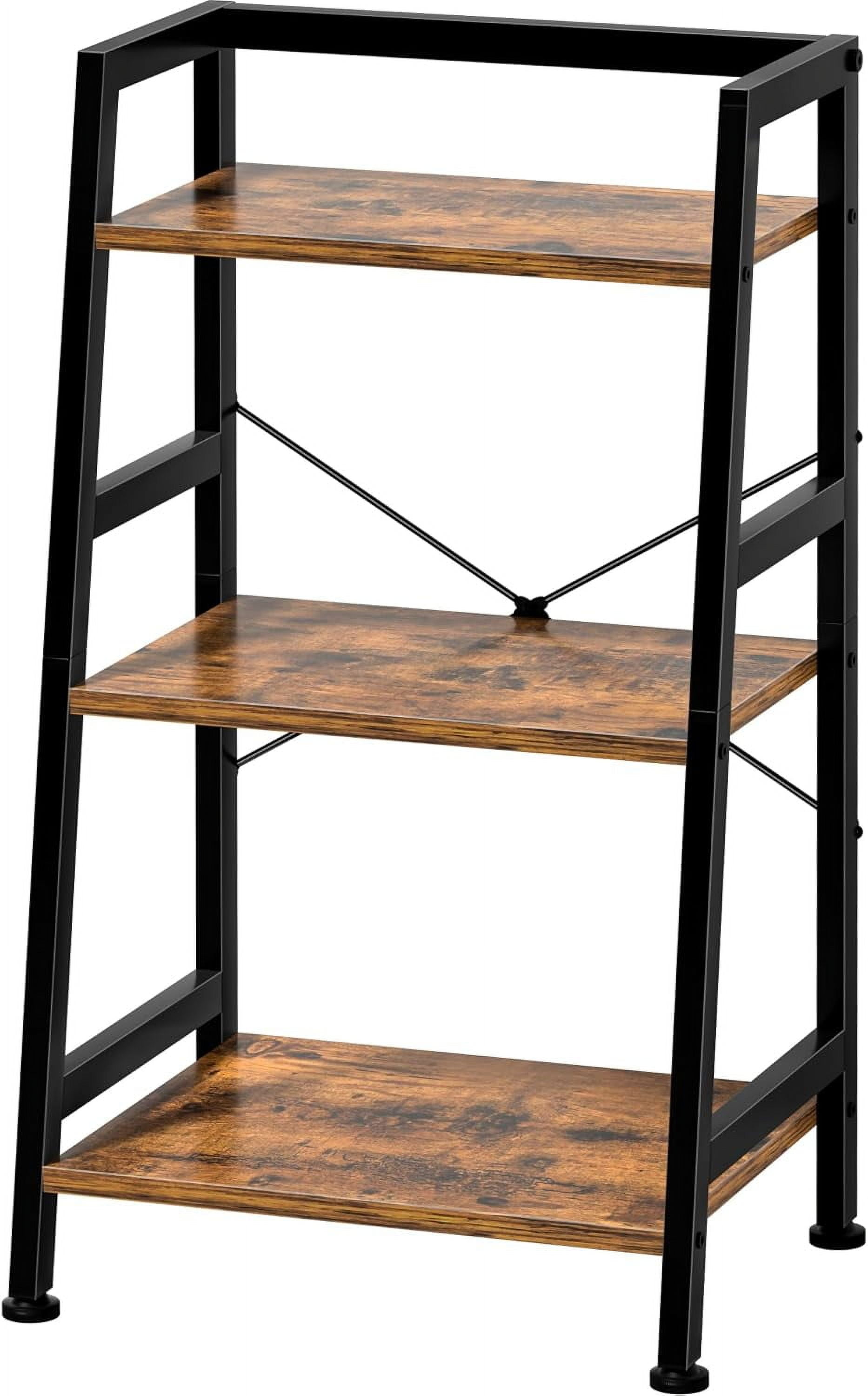 3-Tier Bookshelf, Ladder Shelf, Industrial Bookcase with Steel Frame ...