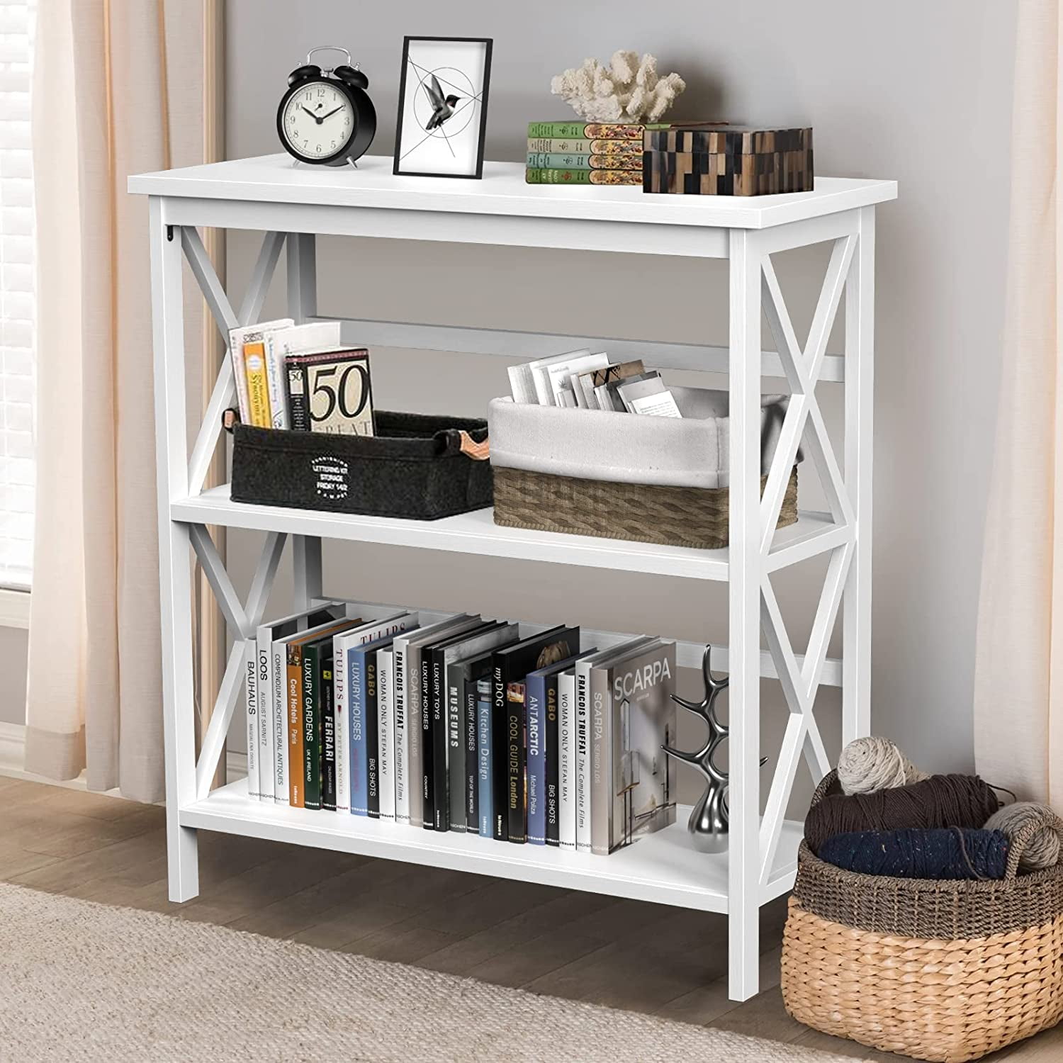3 Tier Bookshelf, Modern Etagere Bookcase with Open Shelves, Wood ...