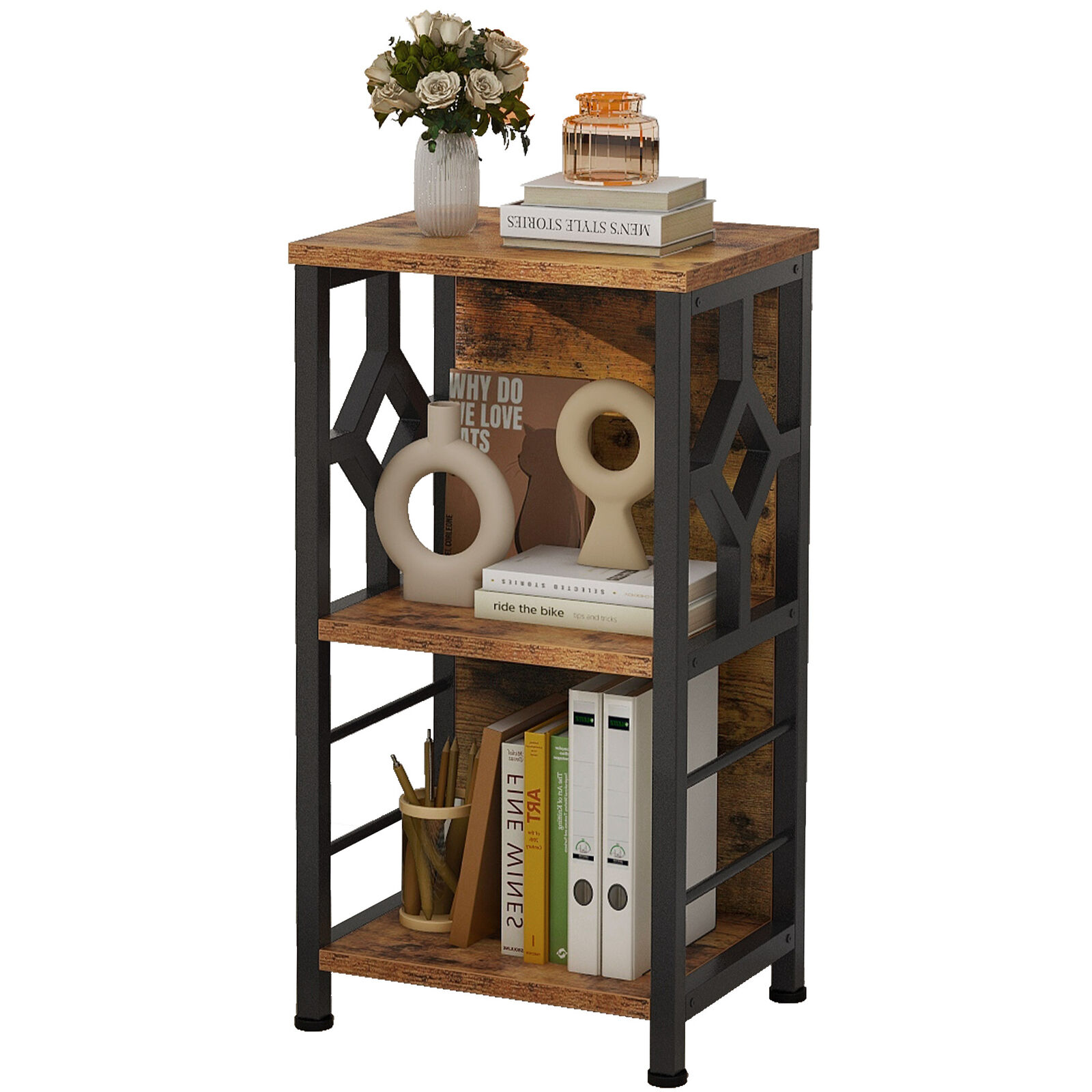 3 Tier Bookshelf Small Book Shelf Industrial Bookcase Organizer for ...