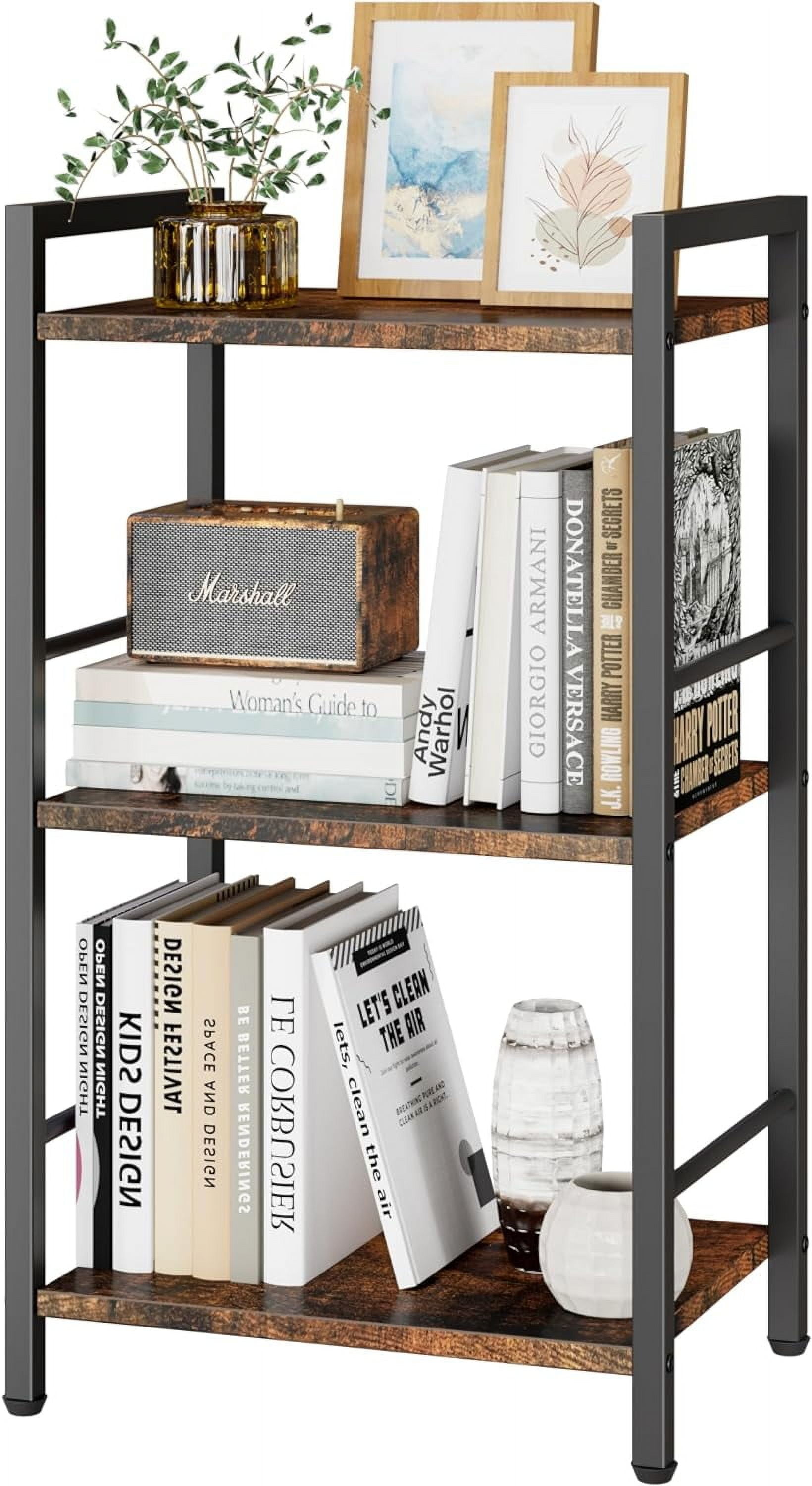 3-Tier Bookshelf, Small Bookcase with 3 Open Shelves, Short Metal and ...