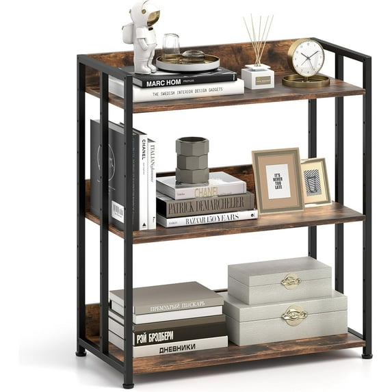 3-Tier Bookshelf, Small Bookcase with Metal Frame & Wooden Display ...
