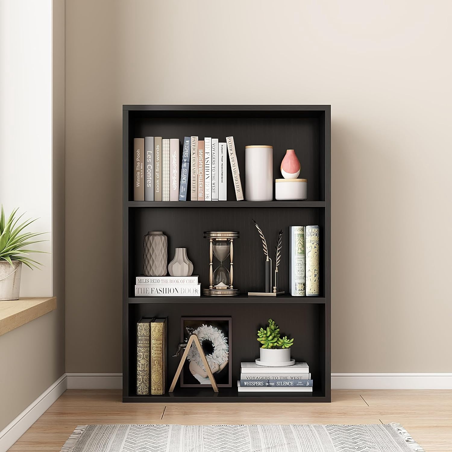 3-Tier Bookshelf Storage Shelves, 35.24 Inch Open Shelf Bookcase, Floor ...